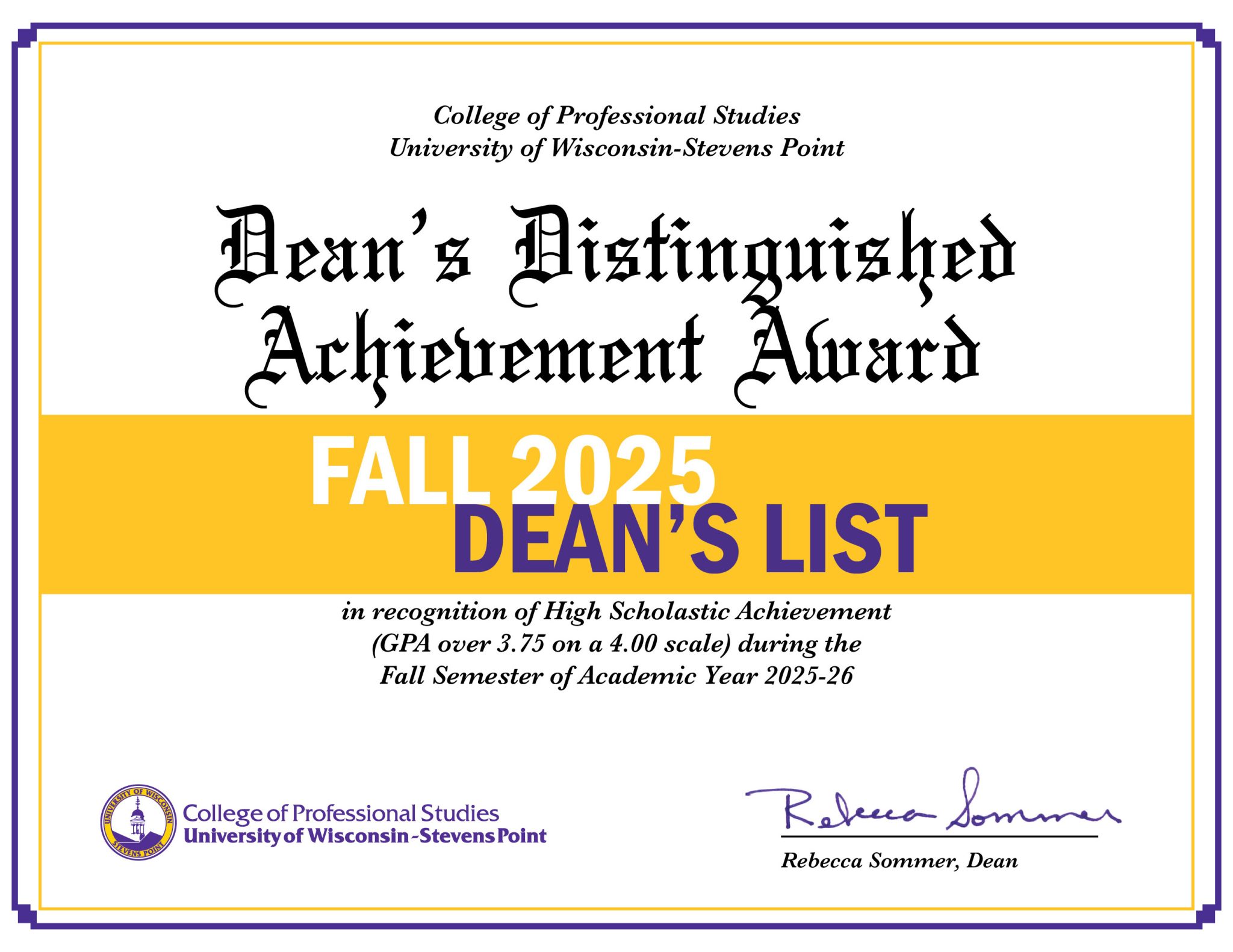 CPS Dean’s List for tops 800 for fall 2025
